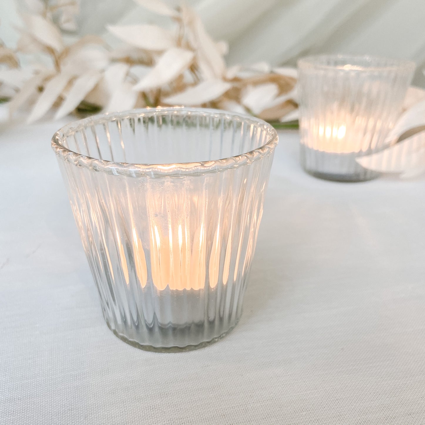 PRE ORDER Clear Glass Tea Light Holder Ribbed Design – BurrowandNest