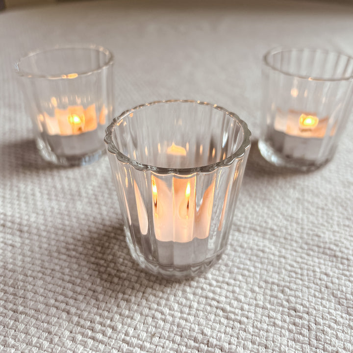 Glass Tea Light Holder Ribbed Design – BurrowandNest